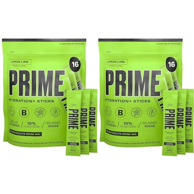 Prime Hydration + Sticks, Lemon Lime (Twin Pack - 32 Sticks) - Walmart.com