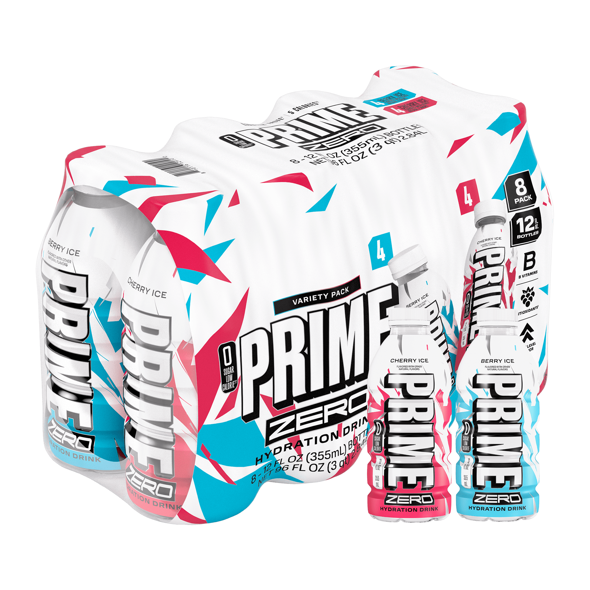 Prime Hydration Zero Sugar Sports Drink, Duo Pack, Berry Ice, Cherry ...