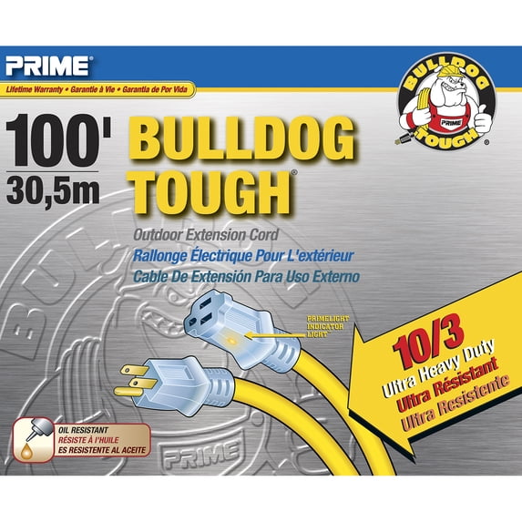 Prime LT511935 100' 10/3 SJTOW Yellow Bulldog Tough Extension Cord ...