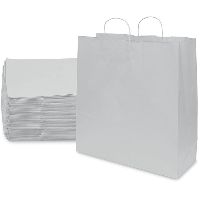 Prime Line Packaging Extra Large White Paper Bags, 50 Pack, 18x7x18.75 ...