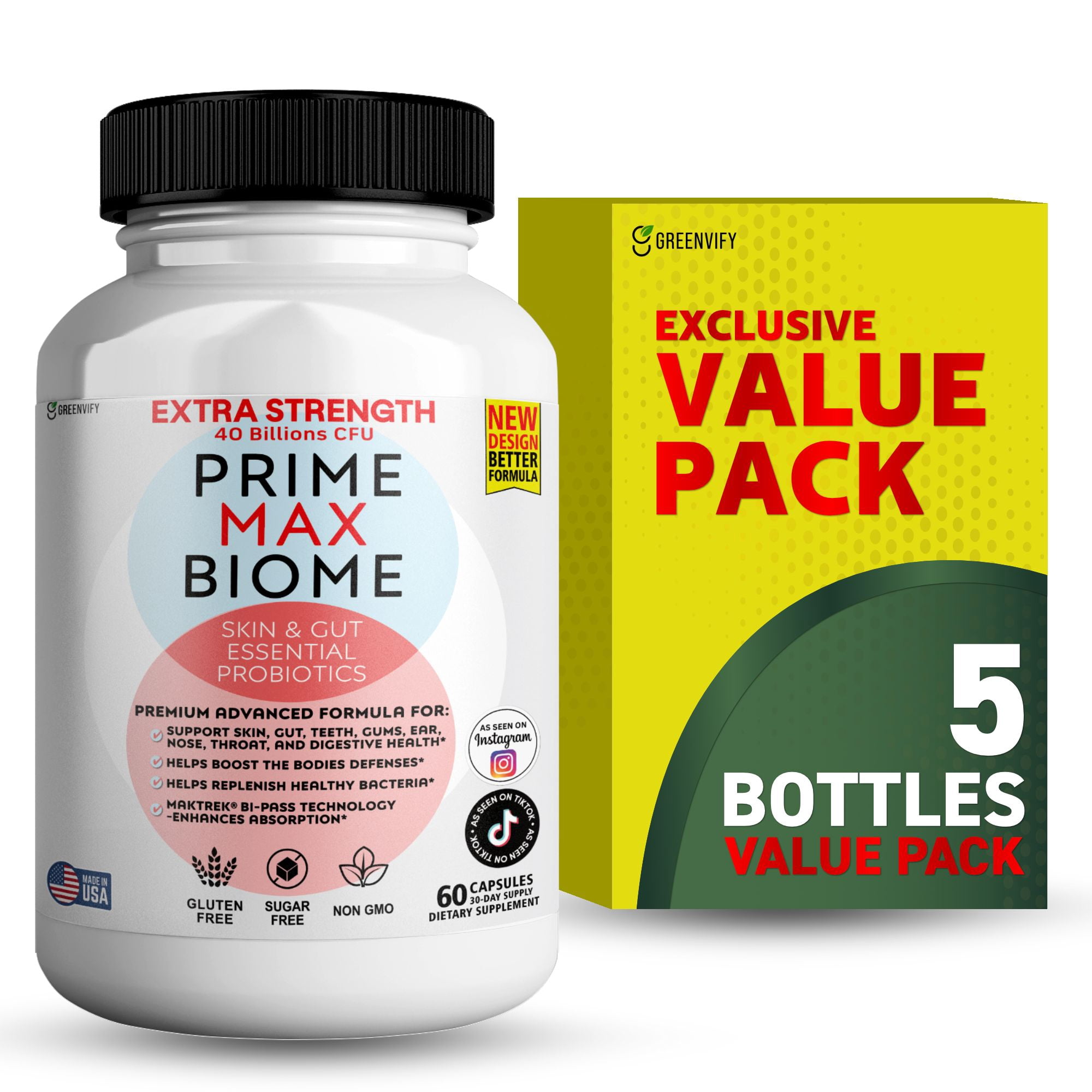 Prime Max Biome Probiotics 40 Billion CFU with 4 Strains Prebiotics ...