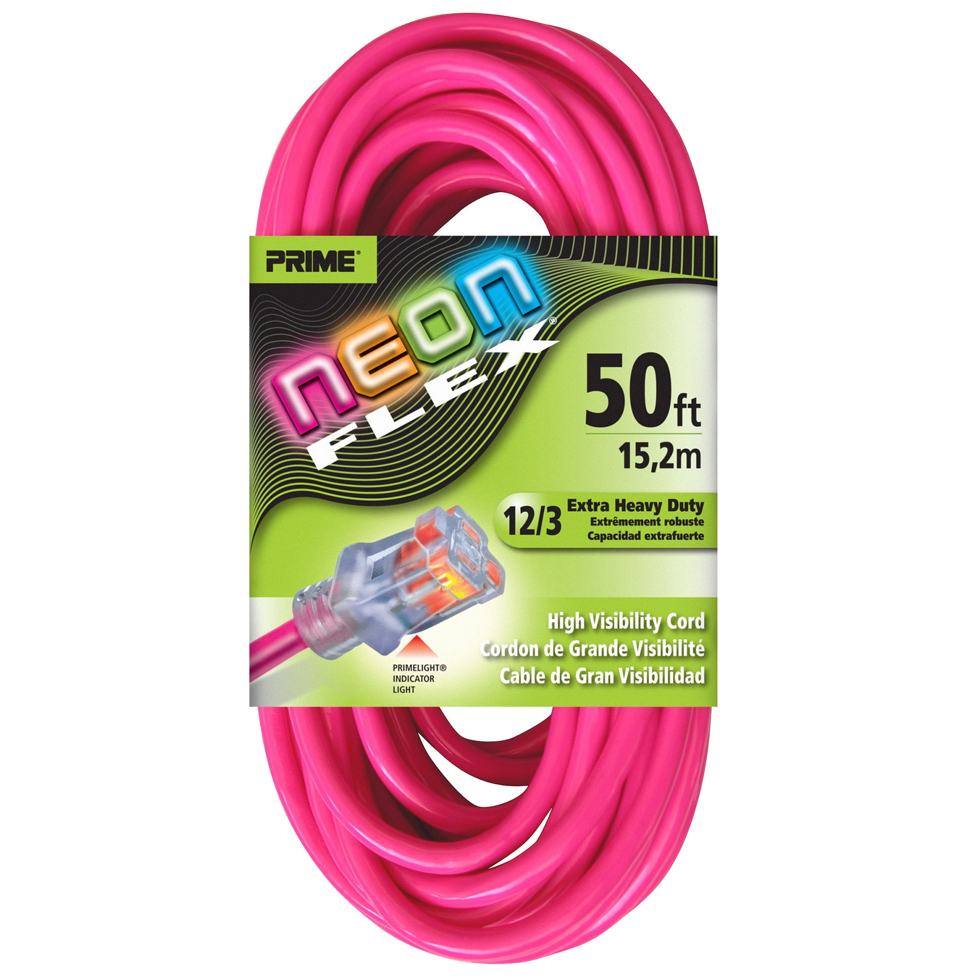 Prime NS513830 50' 12/3 SJTW Neon Pink Neon Flex Extension Cord ...