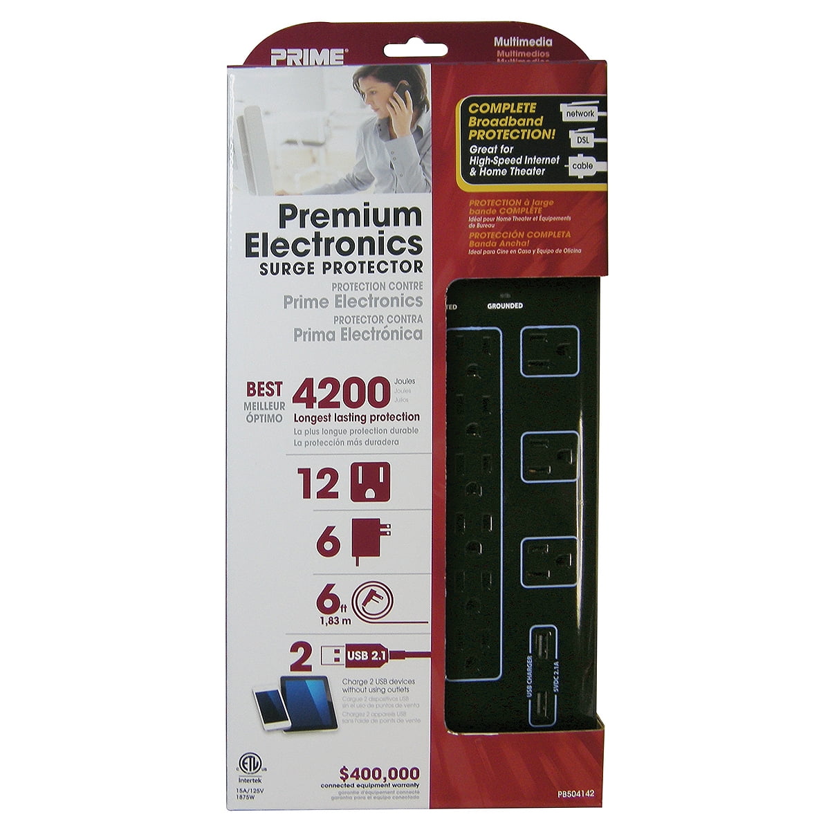 Prime PB504142 12-Outlet 4200J Black Multimedia Surge Protector ...