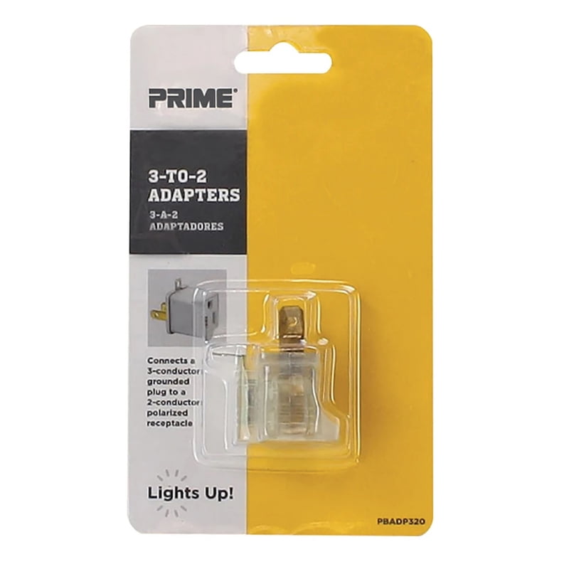 Prime PBADP320 125 Volt 3-To-2 Clear Grounding Adapter with Primelight ...