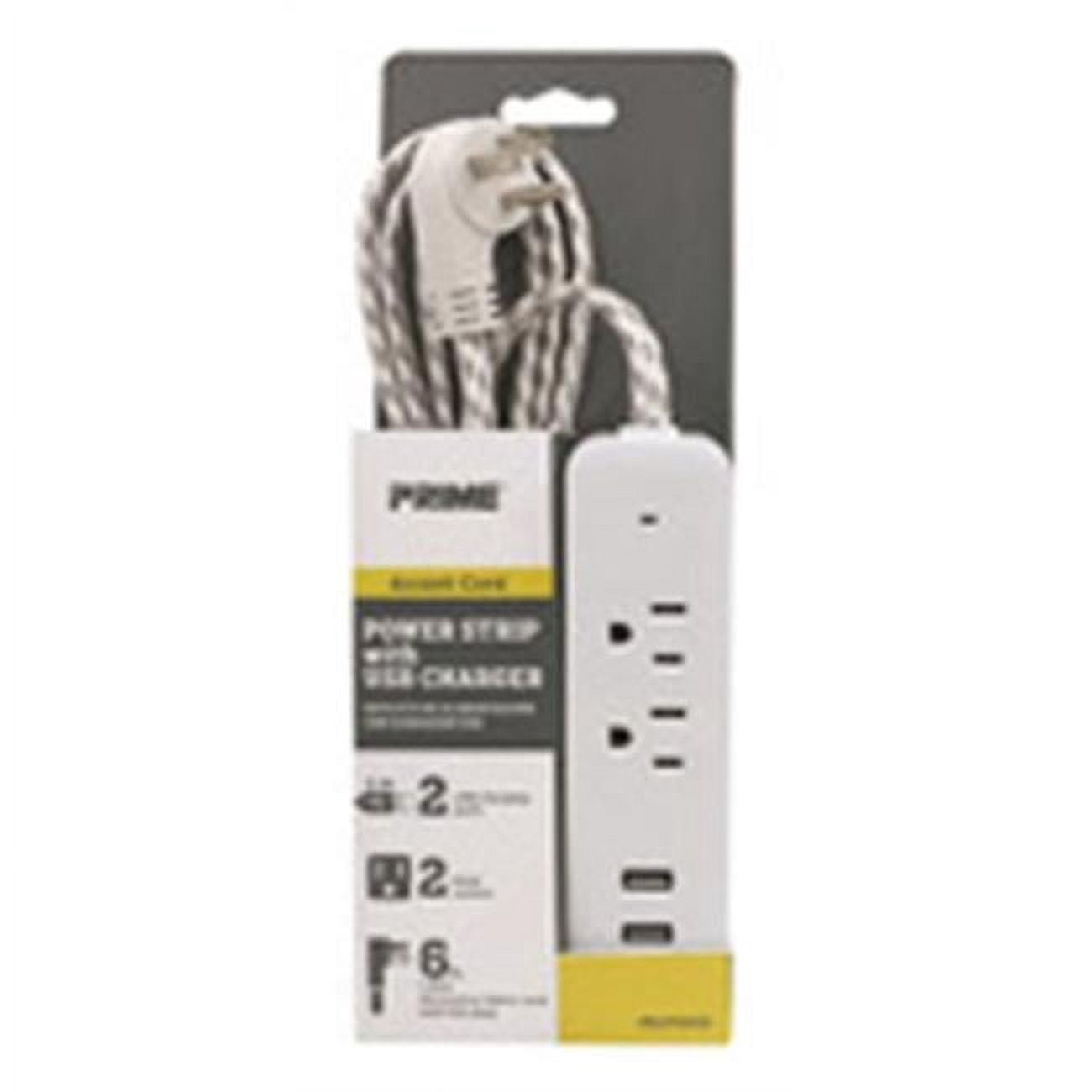 Prime PBUF0002 6 ft. 2-Outlet & 2-Usb Fabric Accent Power Strip Cord ...