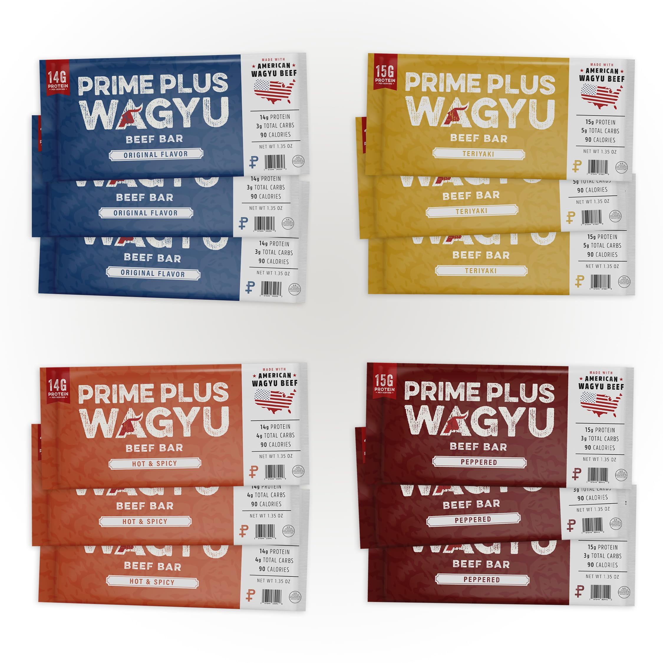 Prime Plus Wagyu Beef XEF1 Bars - Variety Box - 12 100% American Wagyu ...