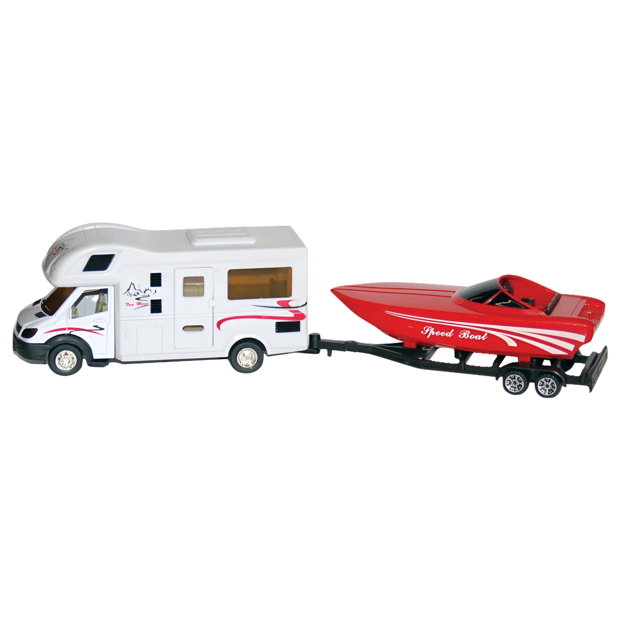 Prime Products Diecast Class C RV Camper & Speed Boat Toy for Kids, No ...
