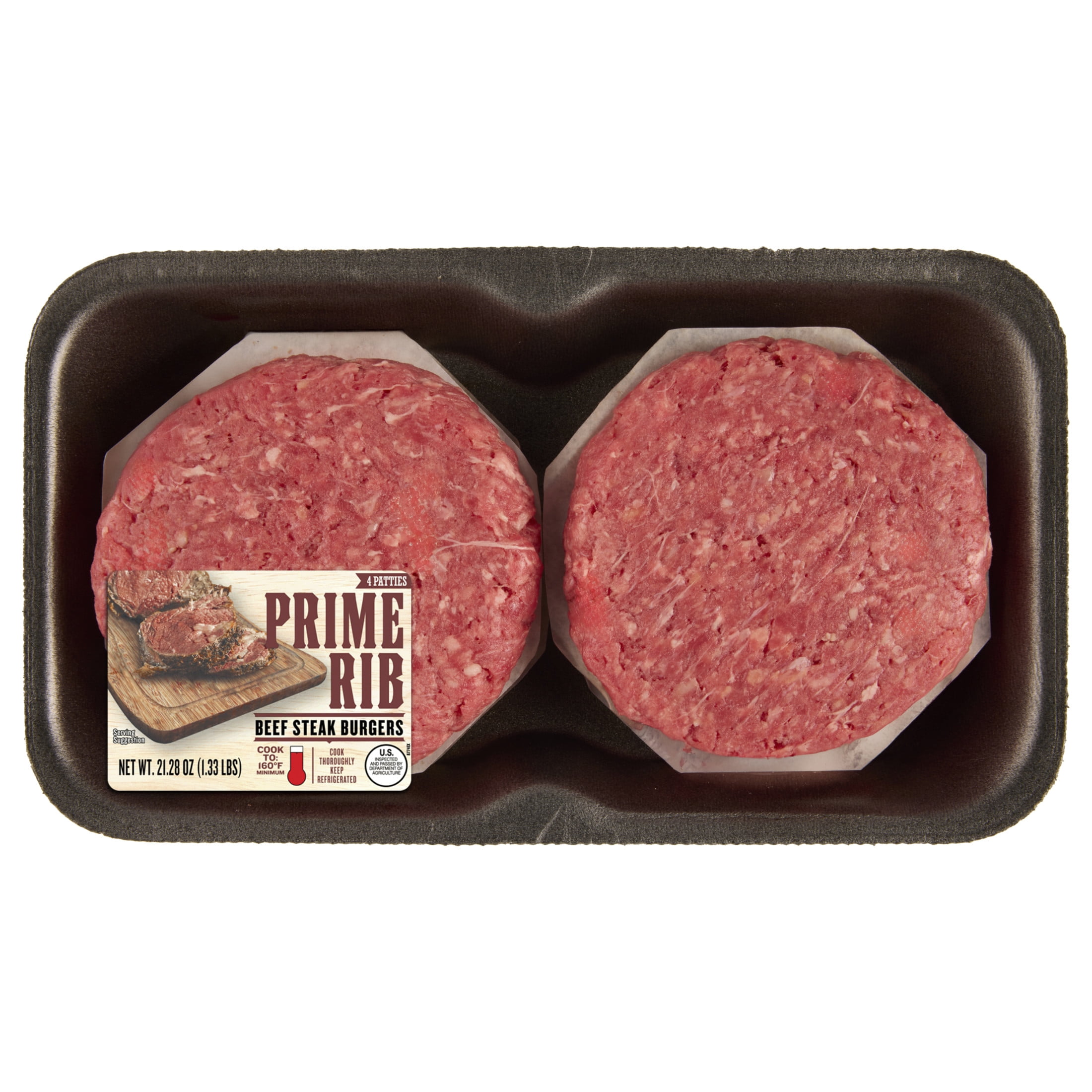 Prime Rib Beef Steak Burgers, 4 Count, 1.33 lb Tray, Fresh - Walmart.com
