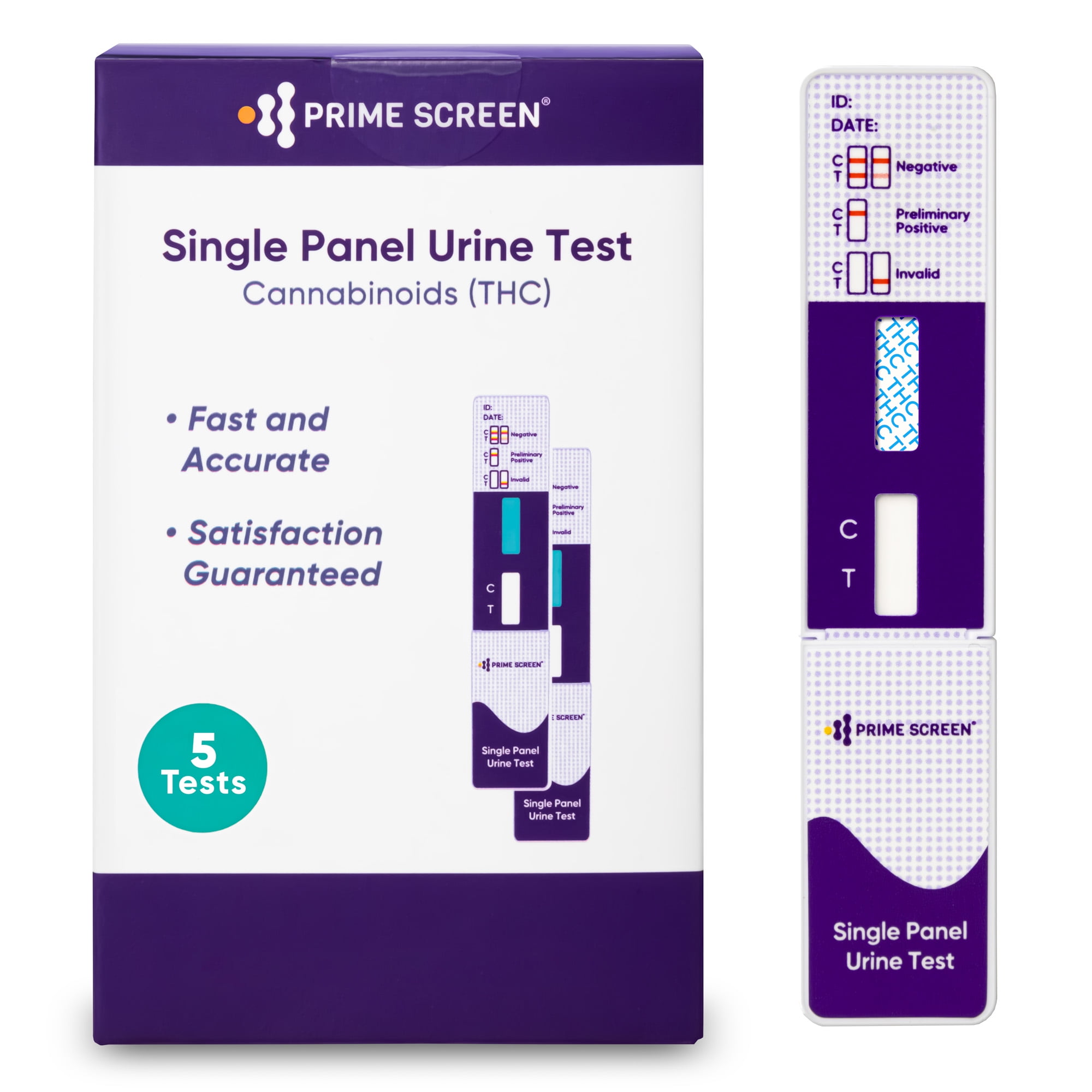 Prime Screen Urine Test Kit, 5 Pack, THC Detection, 50 ng/mL Cut-Off ...