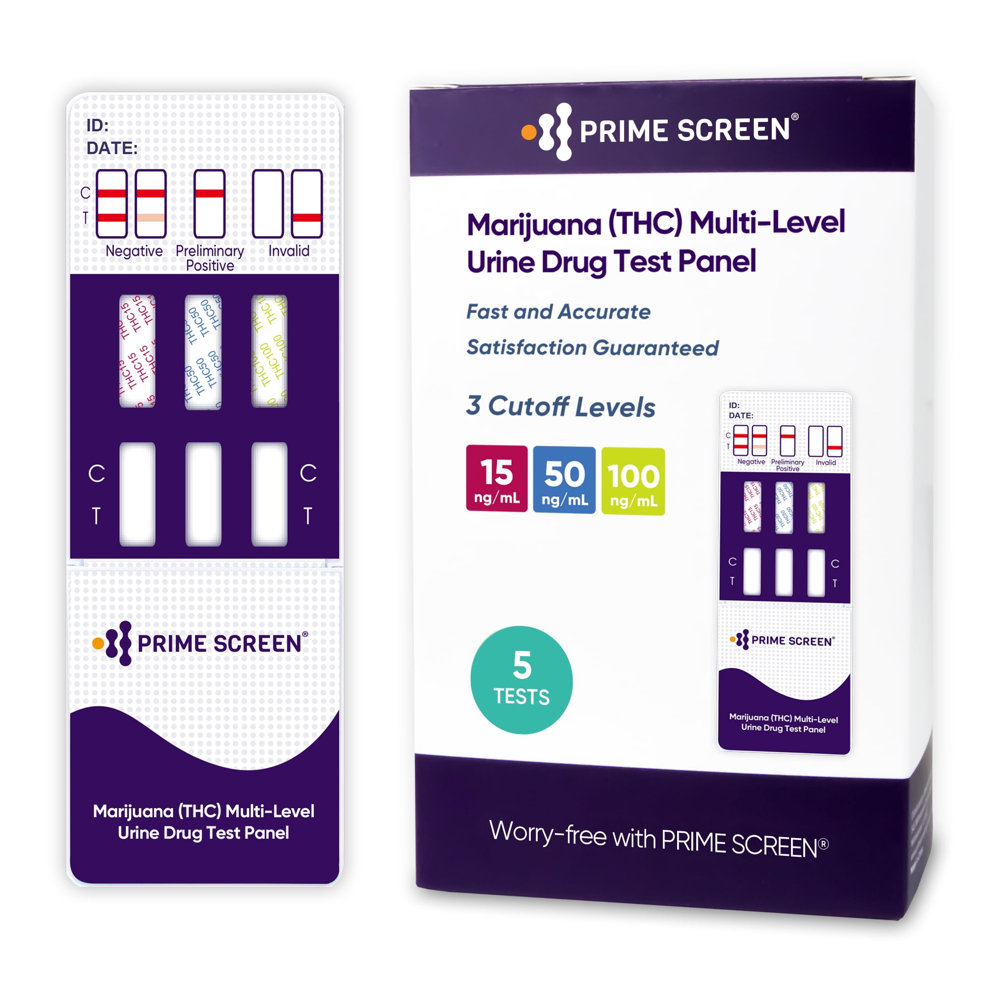 Prime Screen THC Urine Test Kit, 3-Level Detection, 15 ng/mL, 50 ng/mL ...
