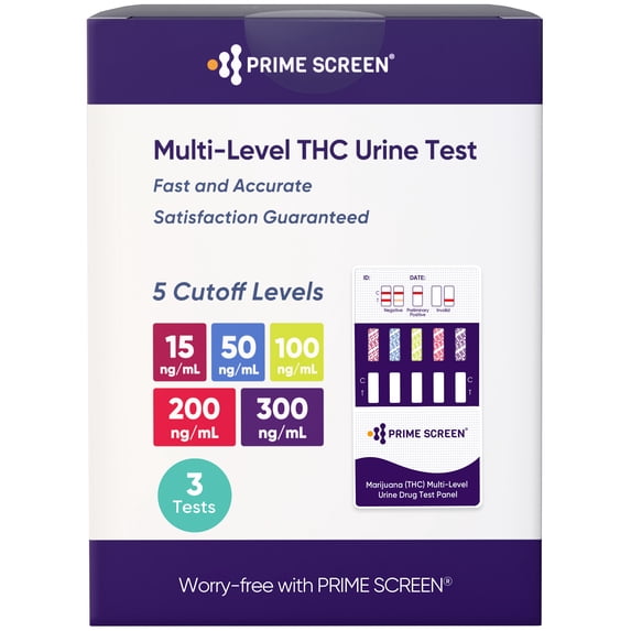 Prime Screen Multi-Level Urine Test Kit for THC Levels, 3-Pack, Home ...