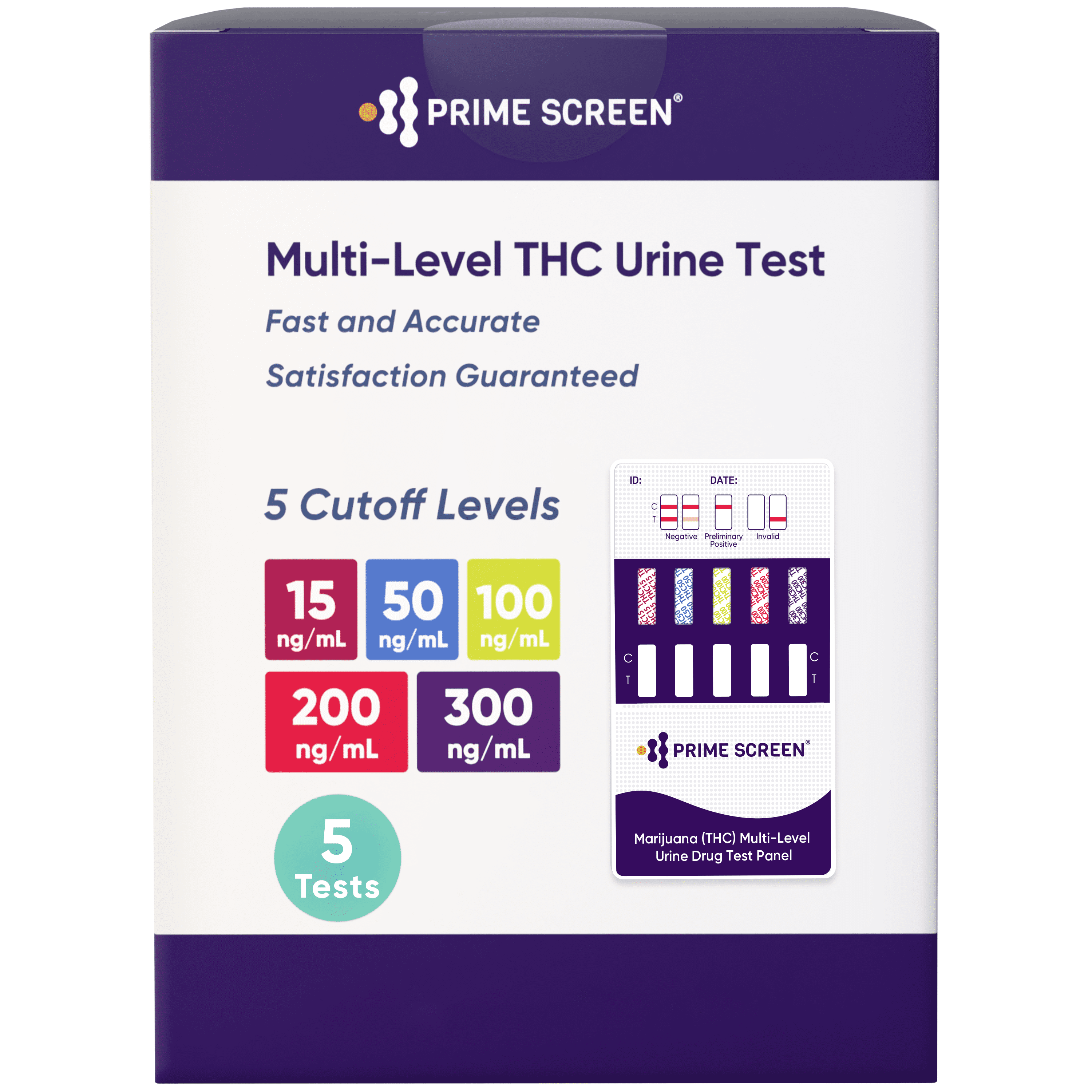 Prime Screen Multi-Level Urine Test Kit, Detects THC at 15-300 ng/mL, 5 ...