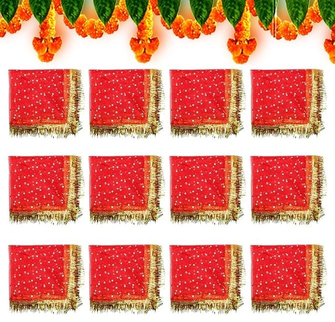 Prime Set Of 12 Pcs Small Mata Rani Chunri with Golden Lace Border for ...