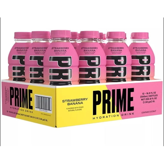 Prime Sports Drink, Strawberry Banana, 12 Pack, 16.9 Fl oz, BCAAs ...
