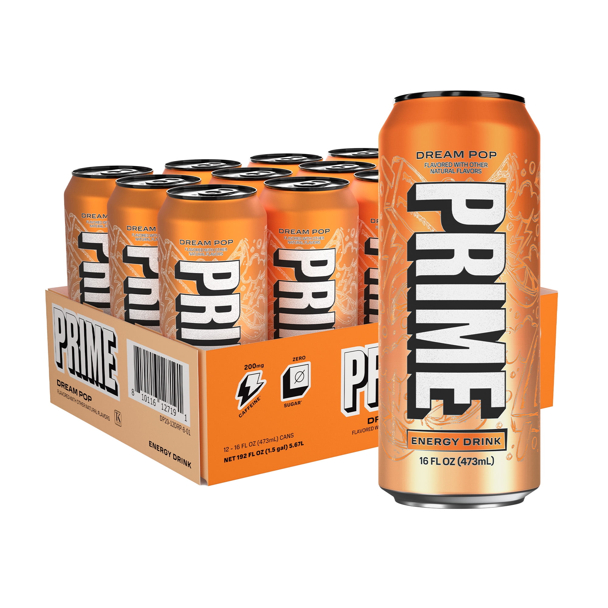 Prime Sugar Free Energy Drink, Dream Pop, 16 fl oz, 12 Pack, Cans ...