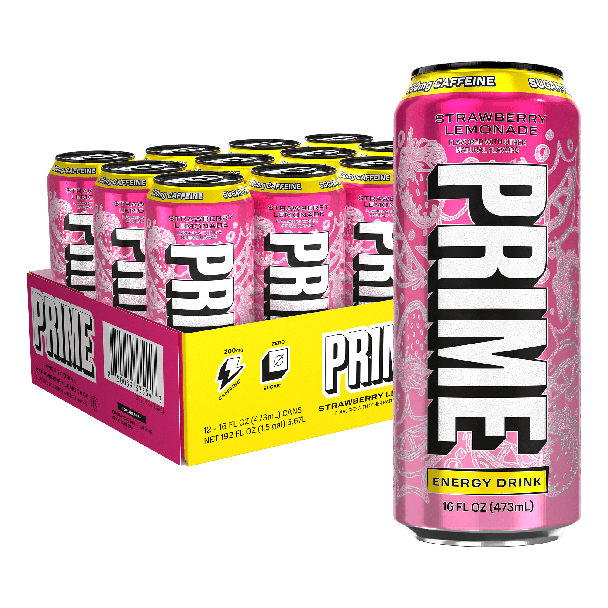 Prime Sugar Free Energy Drink, Strawberry Lemonade, 16 fl oz, 12 Pack ...