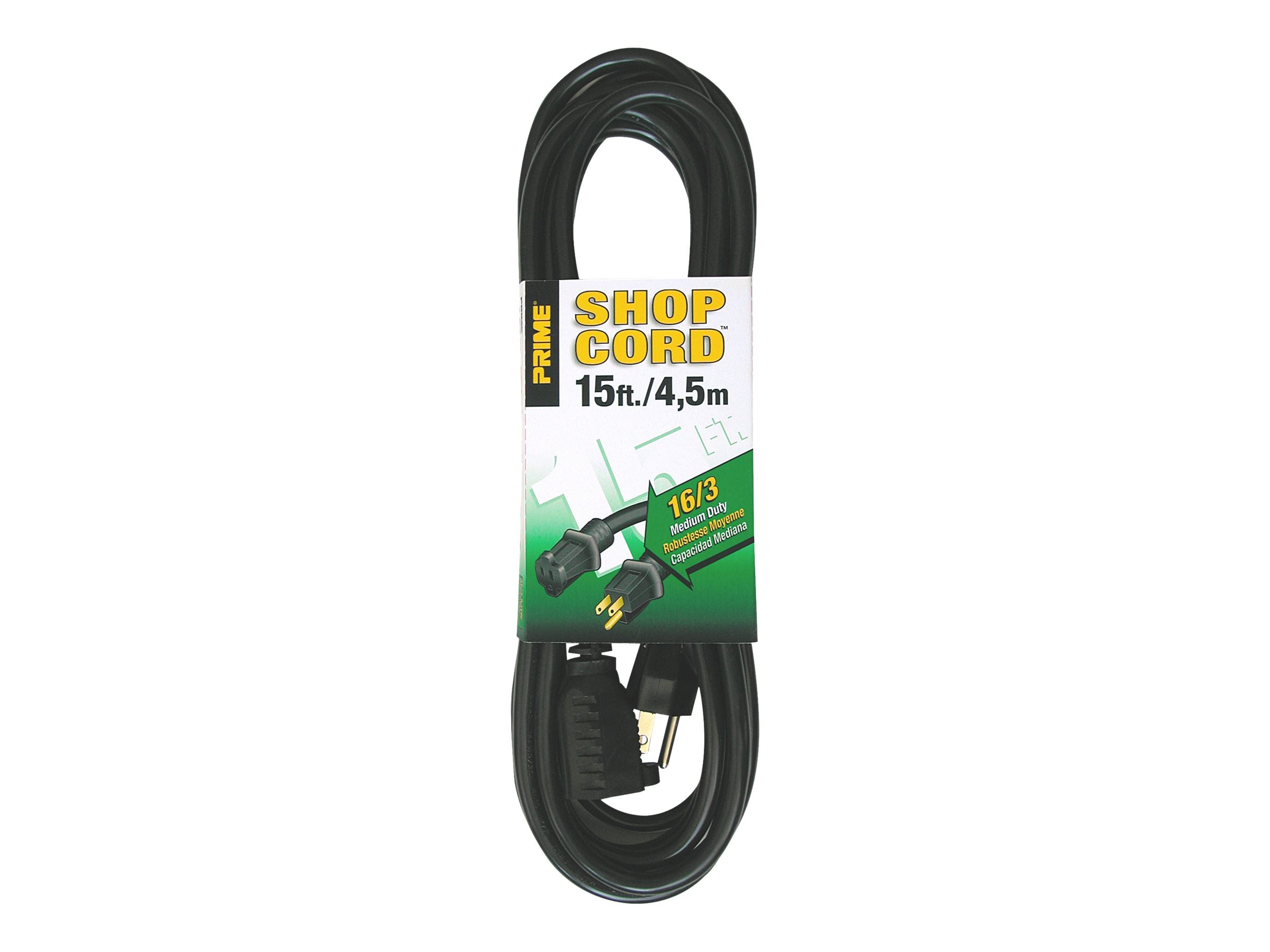 Prime Indoor or Outdoor 15 ft. L Black Extension Cord 16/3 SJTW ...