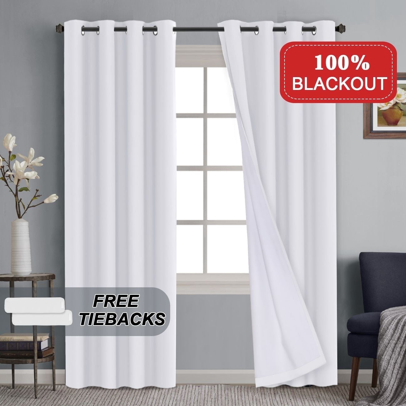 PrimeBeau Thermal Insulated 100% Blackout White Curtains 108 Inches ...