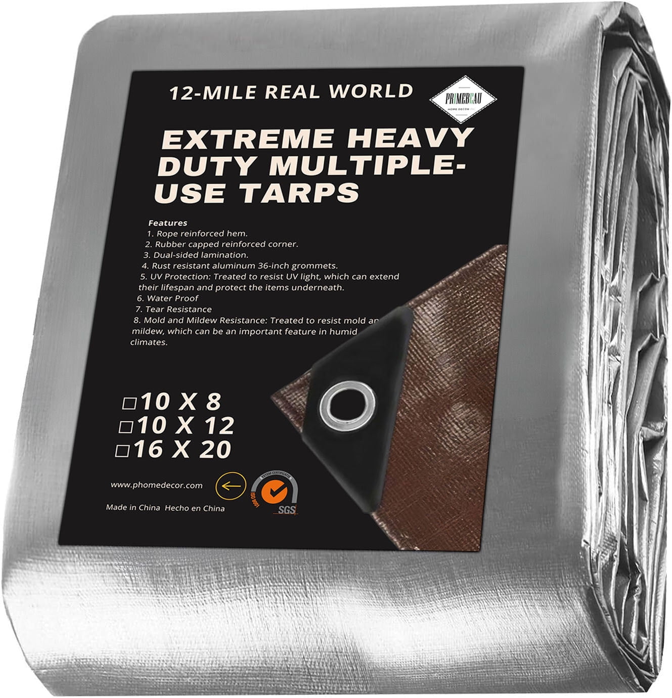 PrimeBeau Heavy Duty 10x12 Silver Tarp - Waterproof, UV & Mold ...