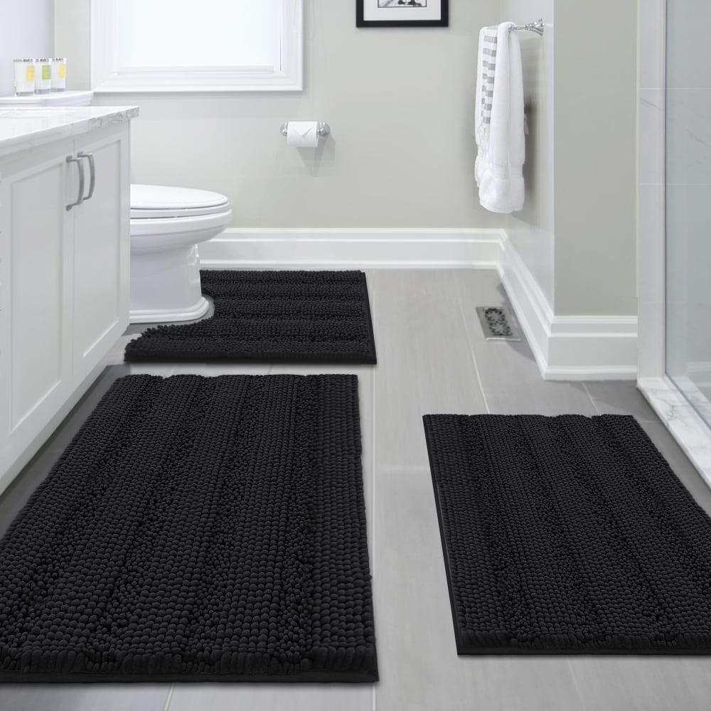 PrimeBeau 3 Piece Bathroom Rugs Sets Thick Striped Bath Rugs Set for ...