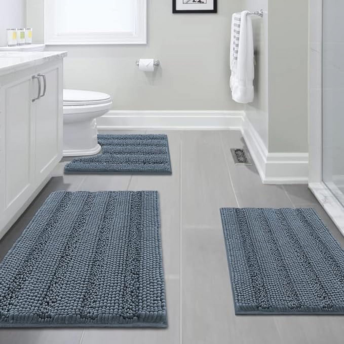 PrimeBeau 3 Piece Bathroom Rugs Sets Thick Striped Bath Rugs Set for ...