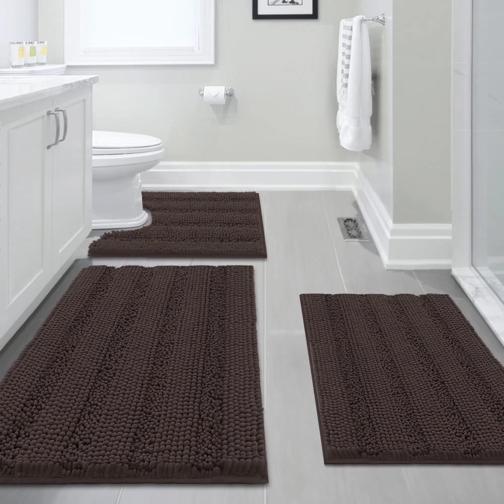 PrimeBeau 3 Piece Non Slip Soft Absorbent Bath Mat Set(17''x24''+20 ...