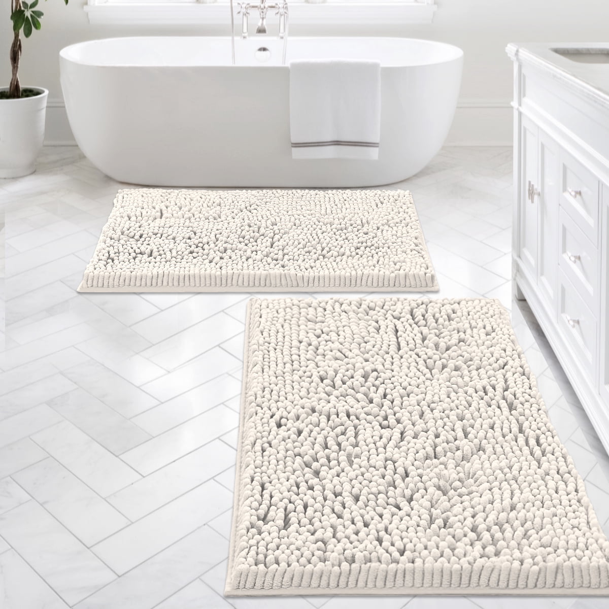 PrimeBeau Non-Slip Chenille Rug Set, Water Absorbent, Soft for Living ...