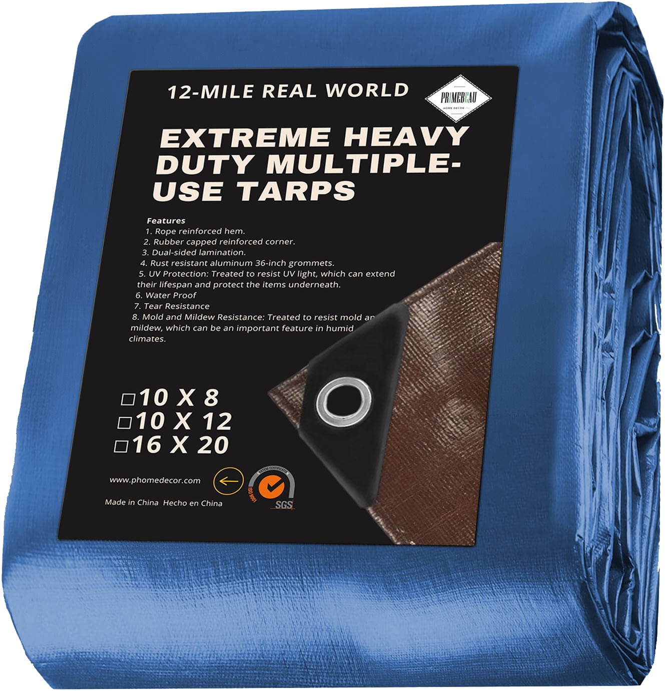 PrimeBeau Blue Multi-Purpose Tarp 10x8 - Heavy Duty, 12 Mil, Waterproof ...