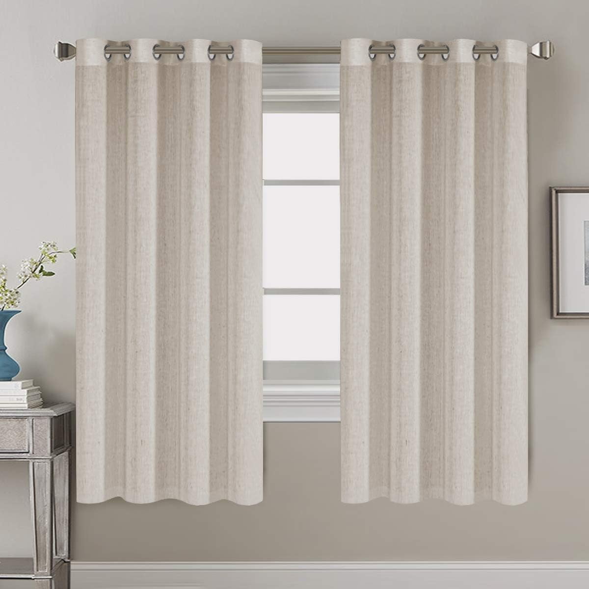 PrimeBeau Natural Linen Blended Curtains, Nickel Grommet, Semi Sheer ...