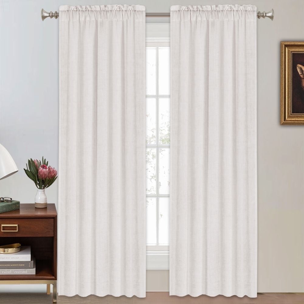 PrimeBeau Natural Linen Blended Rod Pocket Curtains Privacy Added Semi ...