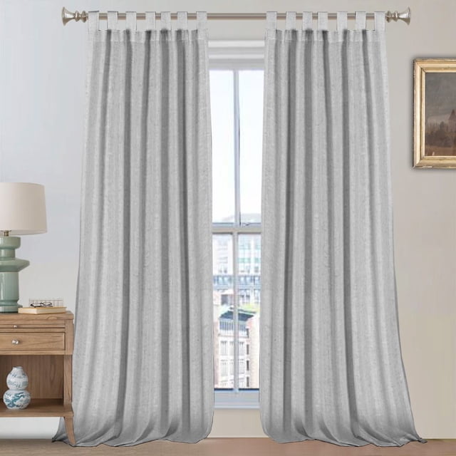 PrimeBeau Natural Linen Blended Tab Top Curtains Privacy Added Semi ...
