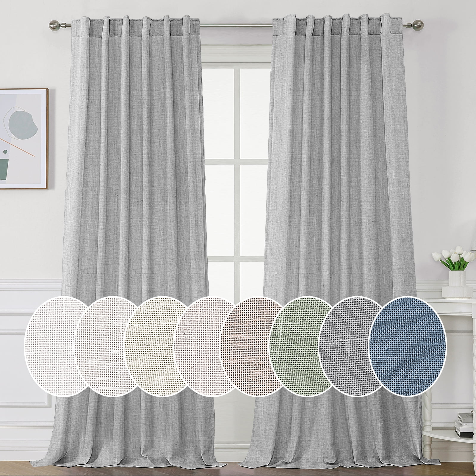 PrimeBeau Natural Linen Blended Tab Top Curtains Privacy Added Semi ...
