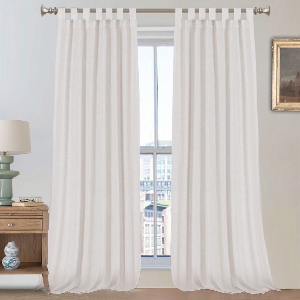 PrimeBeau Natural Linen Tab Top Curtains 52" x 108", Sheer Textured ...