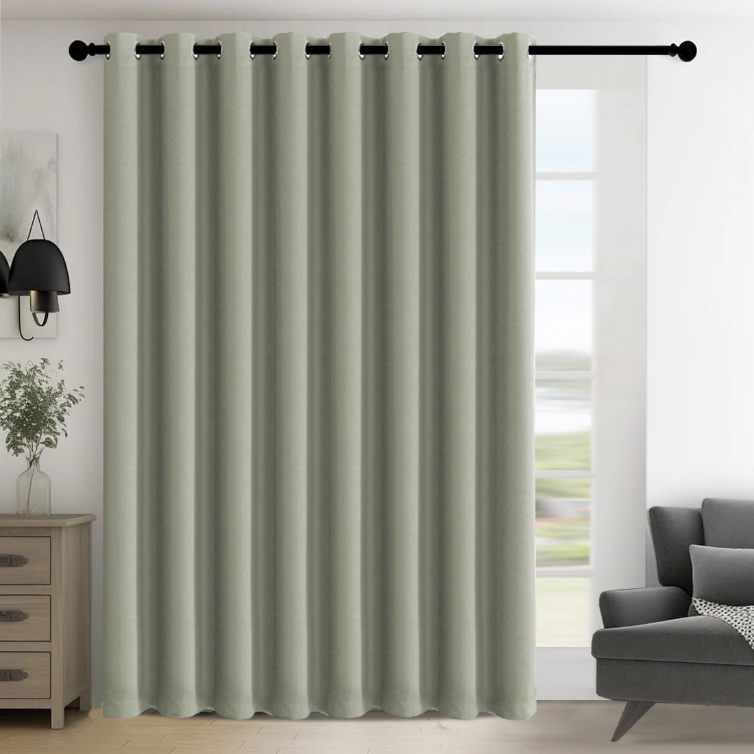 PrimeBeau Noise Reducing Extra Wide Blackout Curtain, Single Layer ...