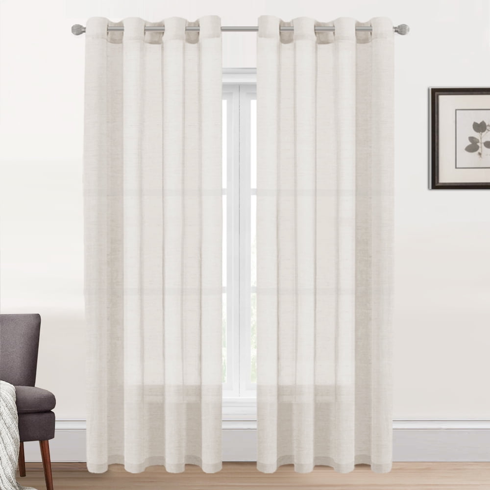 PrimeBeau Semi-Sheer Linen Curtains, Light Filtering, Natural Linen ...