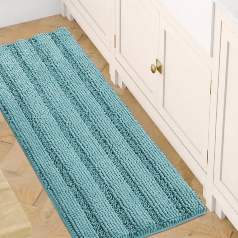PrimeBeau Slip-Resistant Washable Striped Chenille Shaggy Bath Mat ...