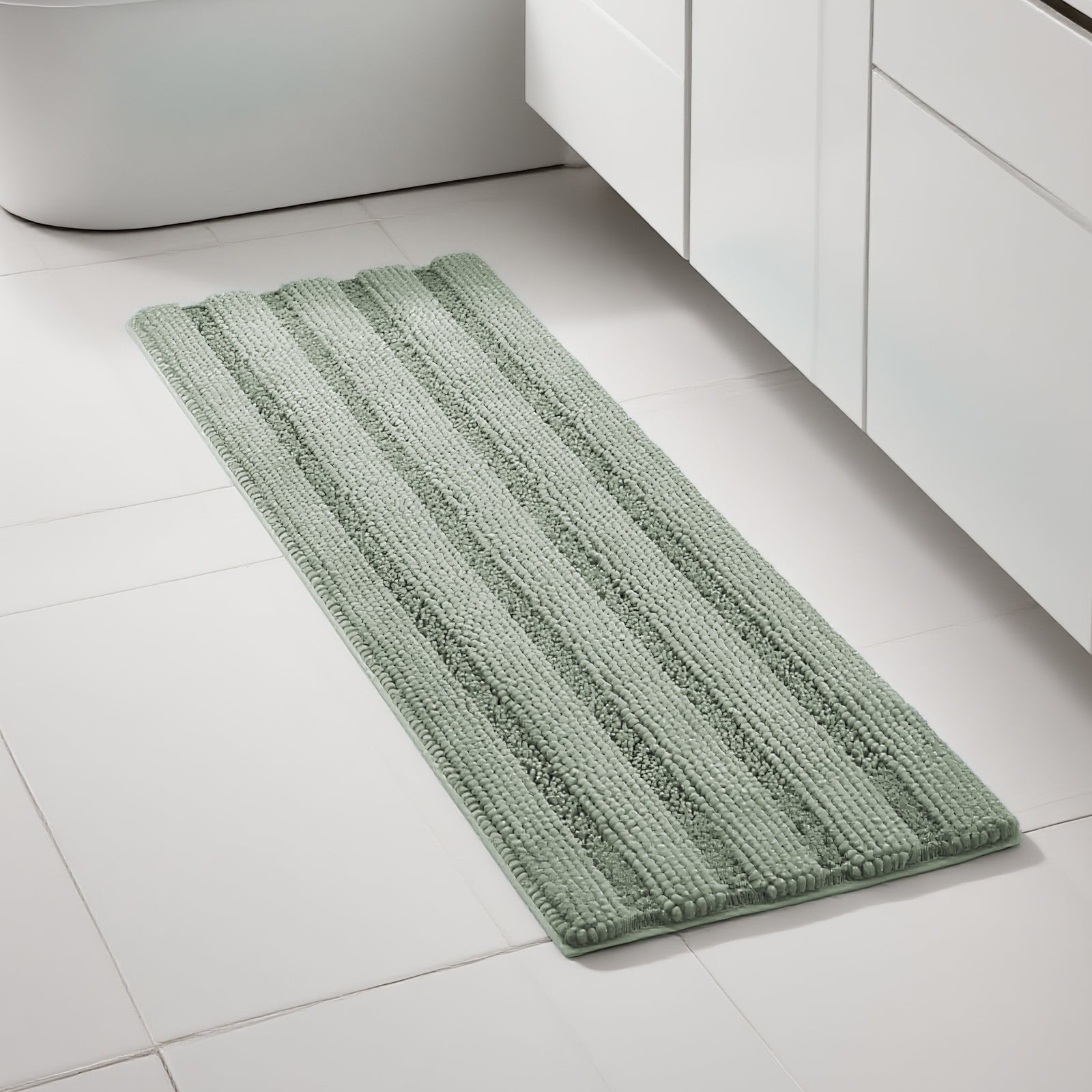 PrimeBeau Slip-Resistant Washable Striped Chenille Shaggy Bath Mat ...