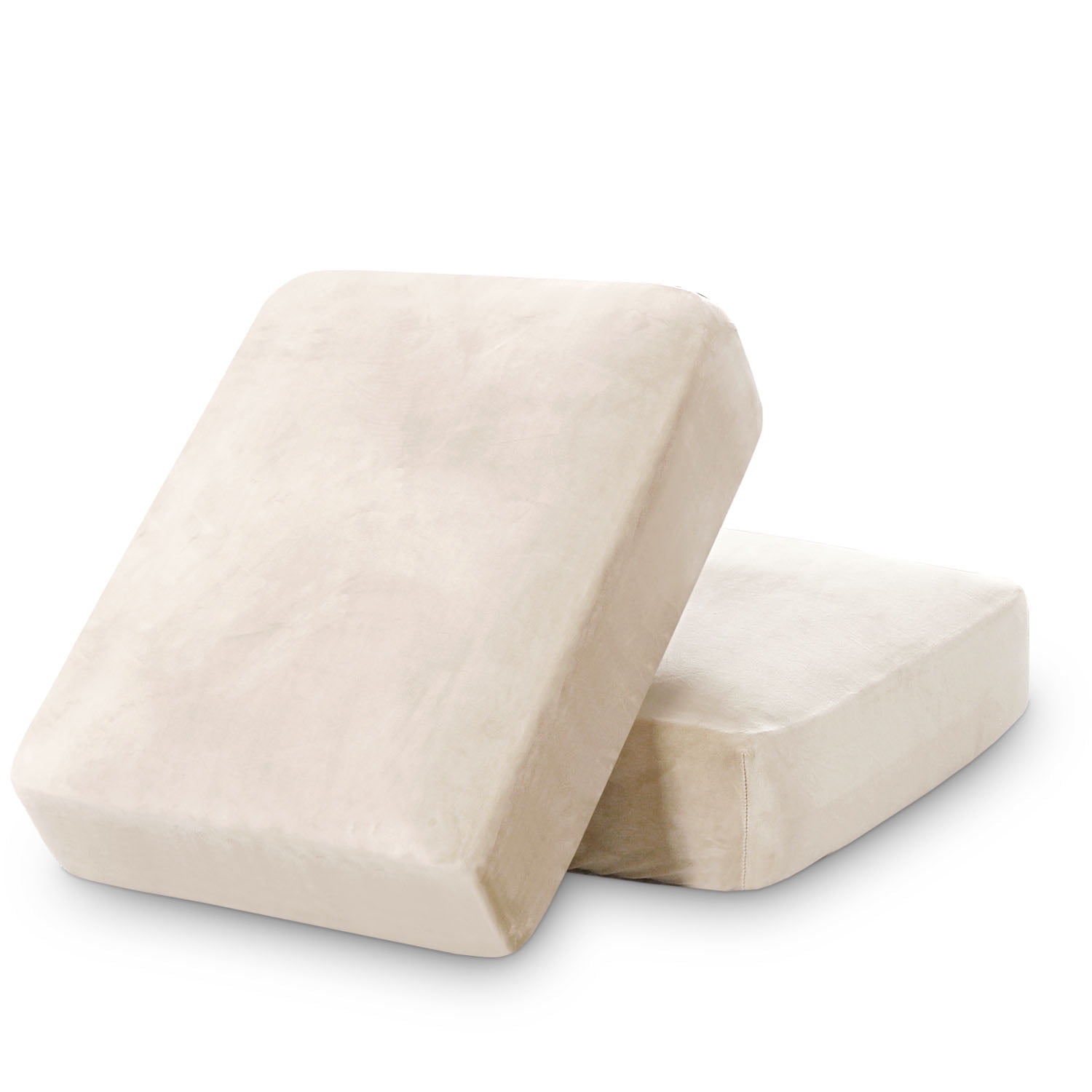 PrimeBeau Stretch Velvet 2-Piece Solid Sofa Cushion Covers, Ivory ...