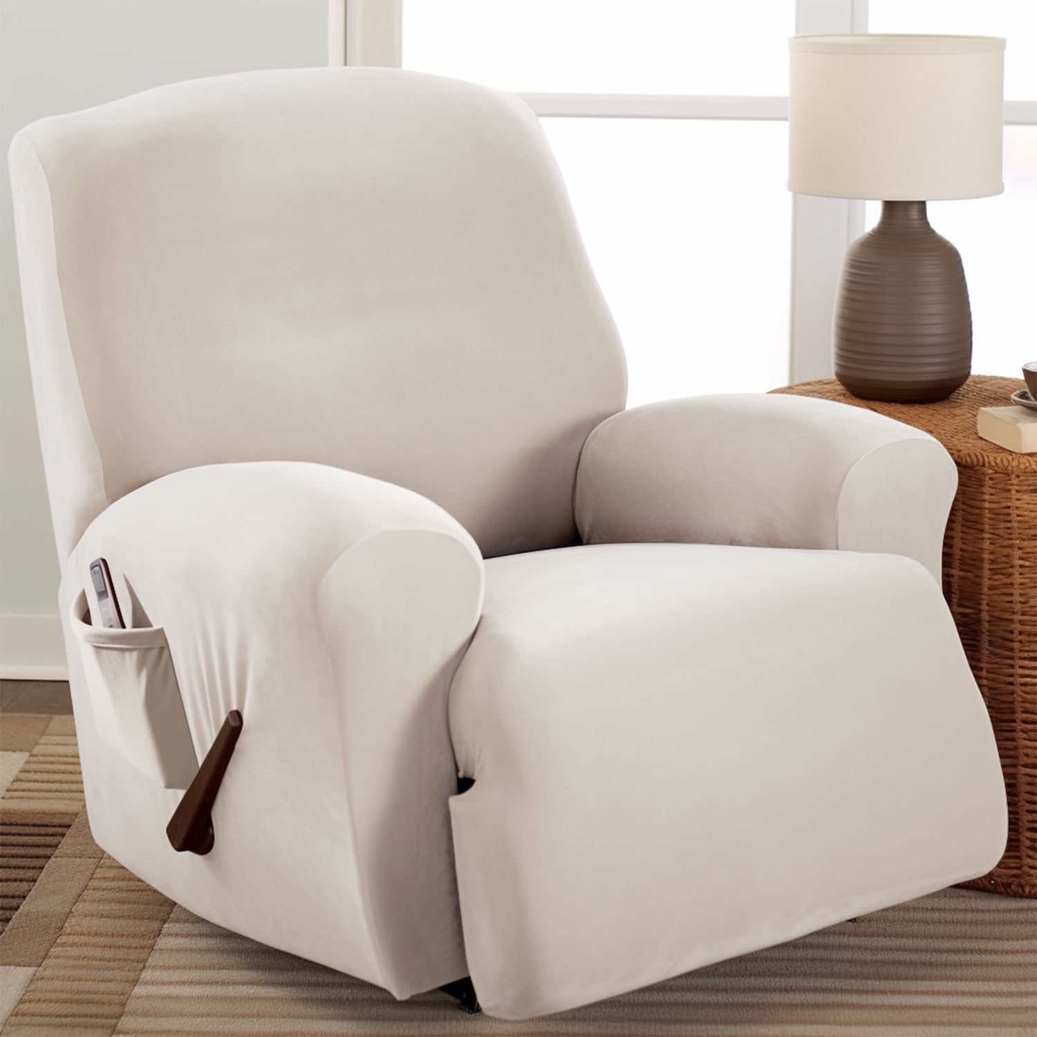 PrimeBeau Ultra Soft Velvet Recliner Slipcover Ivory - Walmart.com