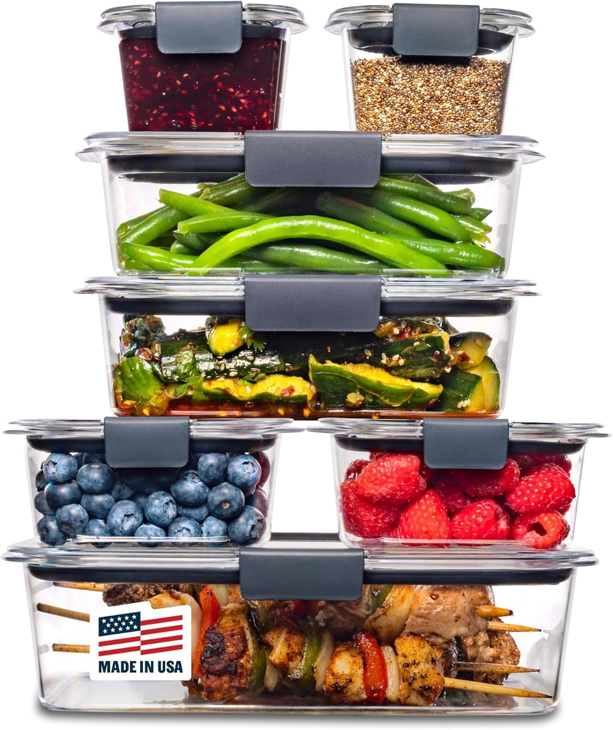 PrimeCook Shop Brilliance Food Storage Containers, 14 Piece Plastic ...