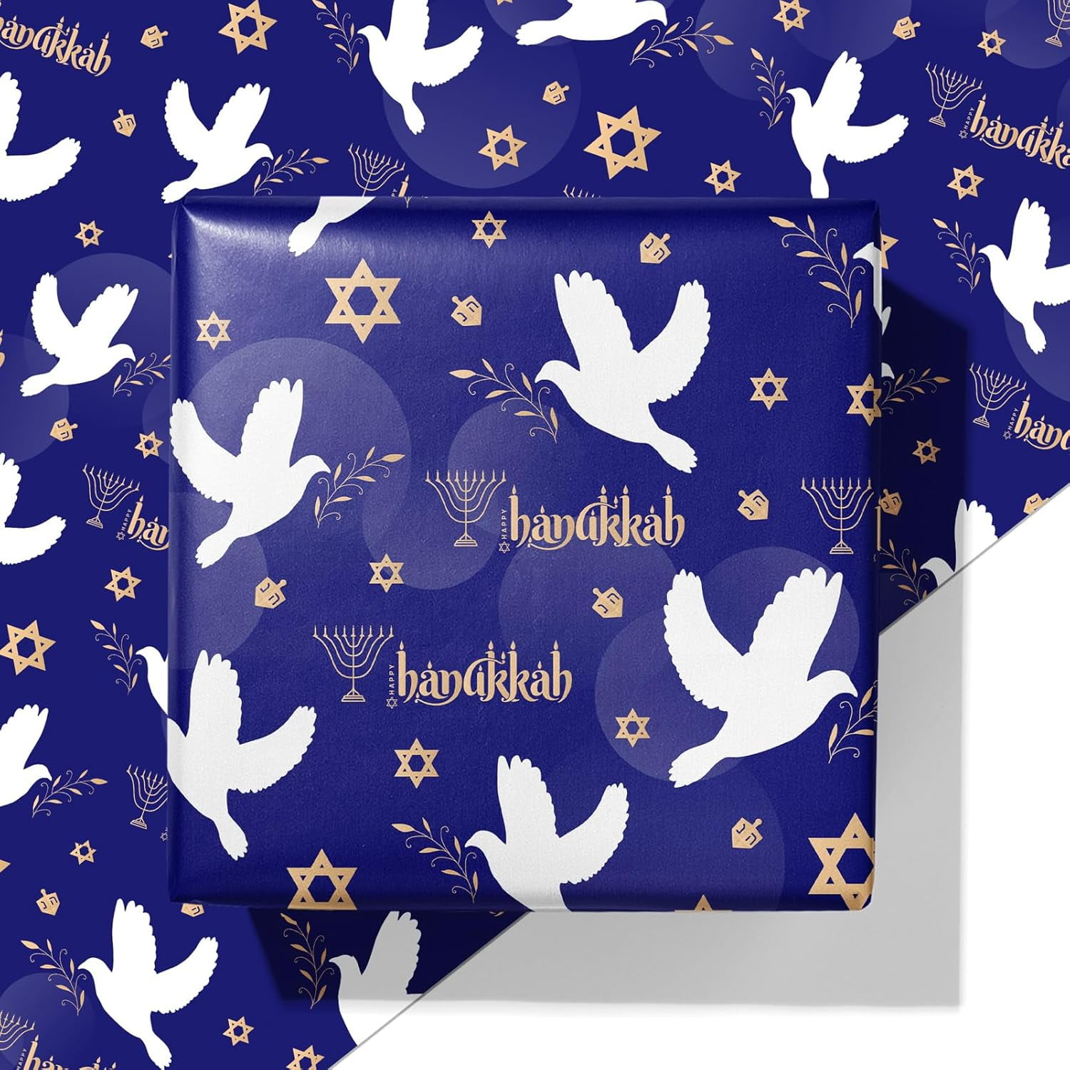 PrimeCook Shop Hanukkah Wrapping Paper - Festival Gift Wrap with Doves ...