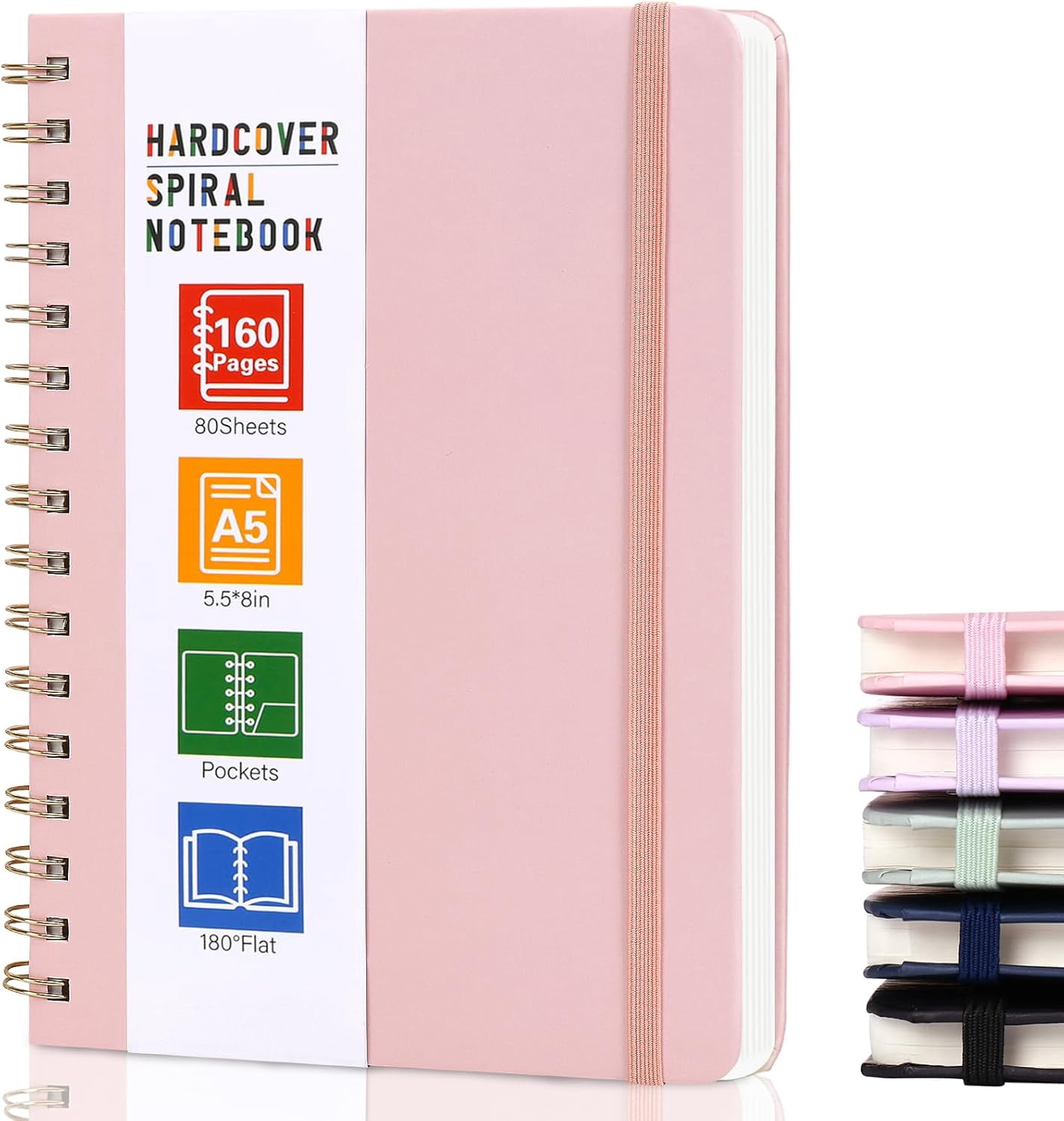 PrimeCook Shop Hardcover Spiral Notebook for Women, A5 Lined Pink ...