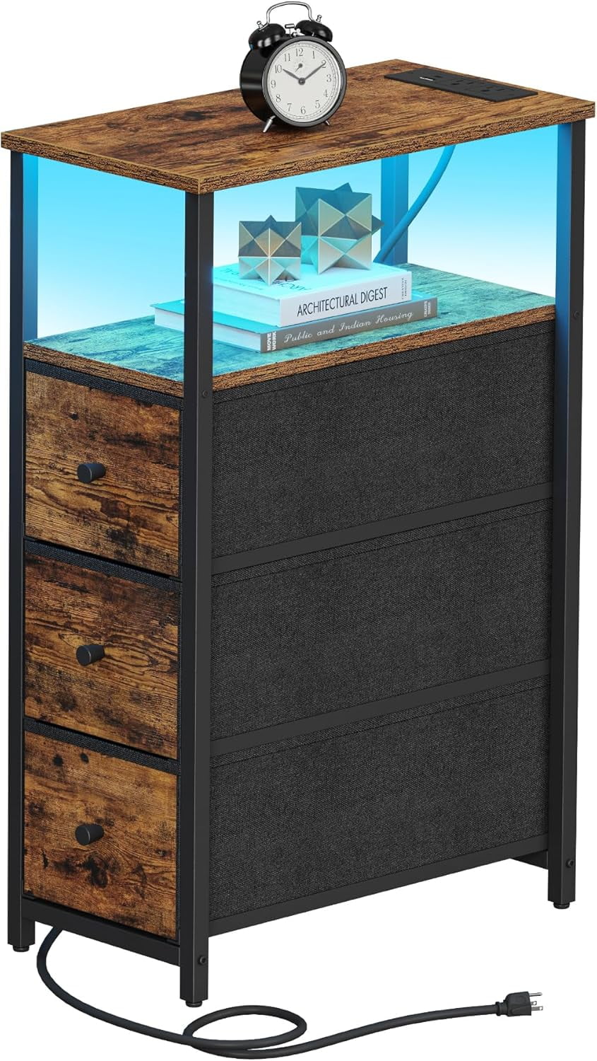 PrimeCook Shop Narrow LED Night Stand with Charging Station, Slim End ...