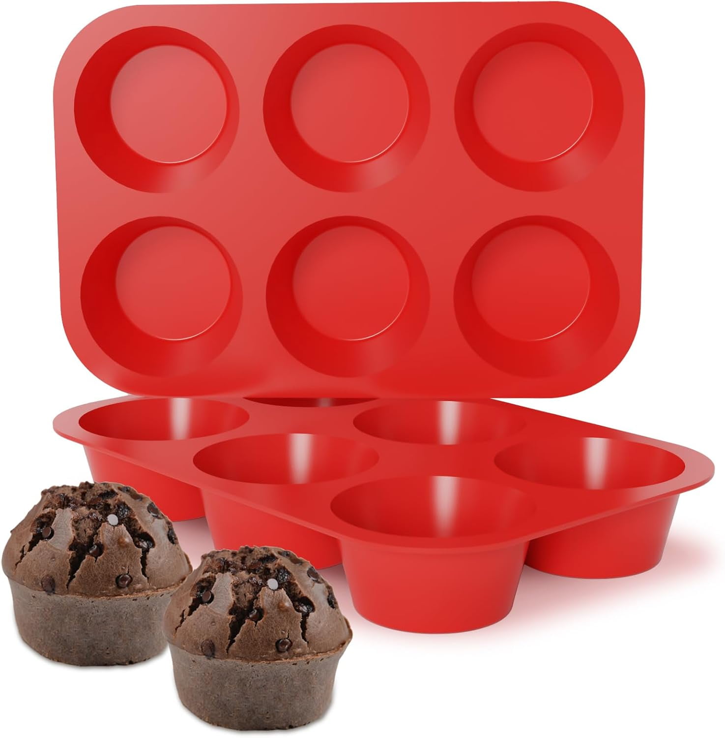 PrimeCook Shop Silicone Jumbo Muffin Pan, 3.5 Inch Silicone Texas ...