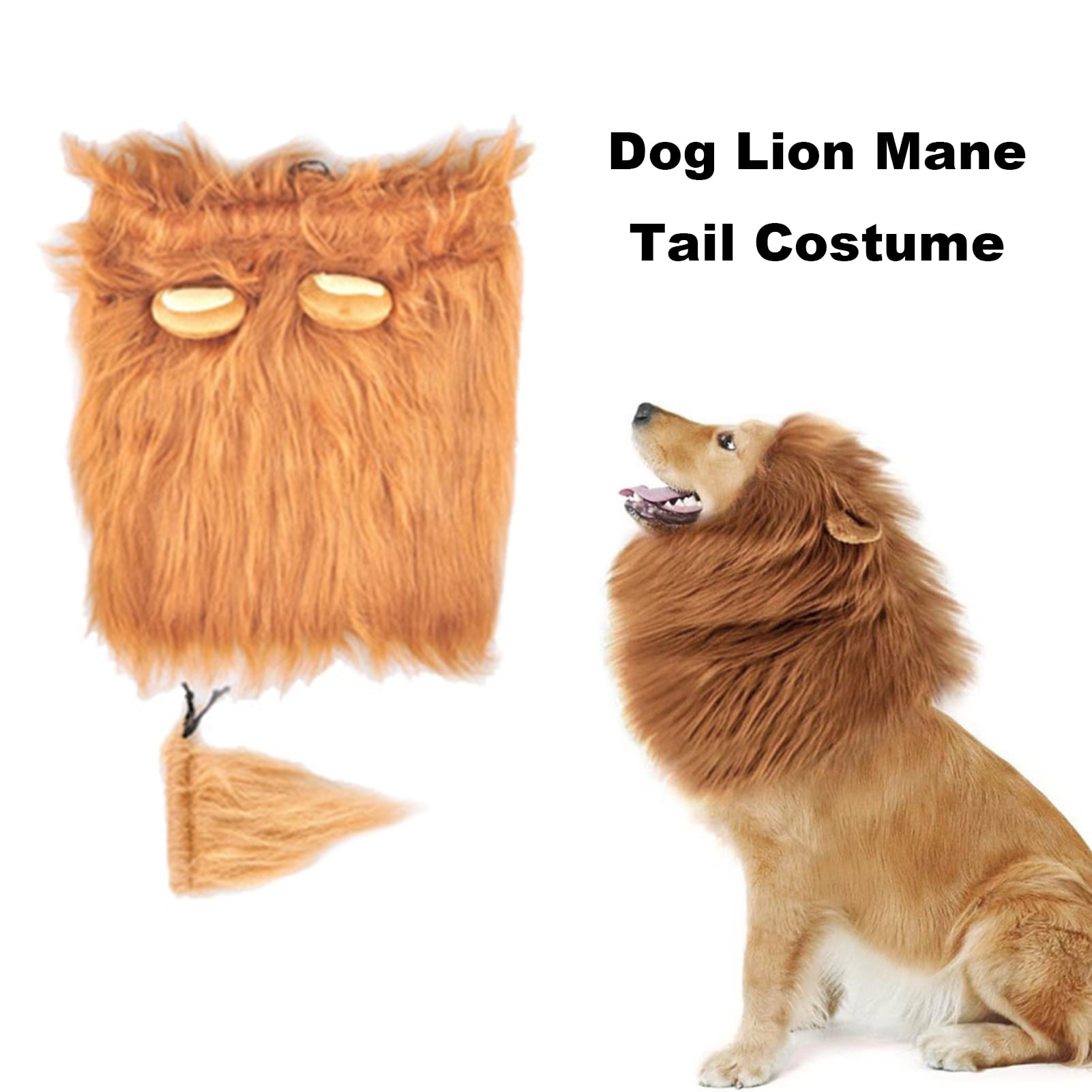 PrimeGo Dog Lion Mane with Ears Adjustable Pet Lion Wig Brown Lion Mane ...