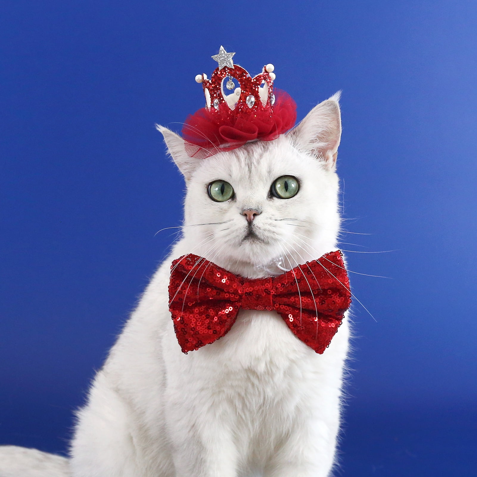 Primegos Pet Sequin Bow Collar Rhinestone Crown Set Pet Dress Up ...