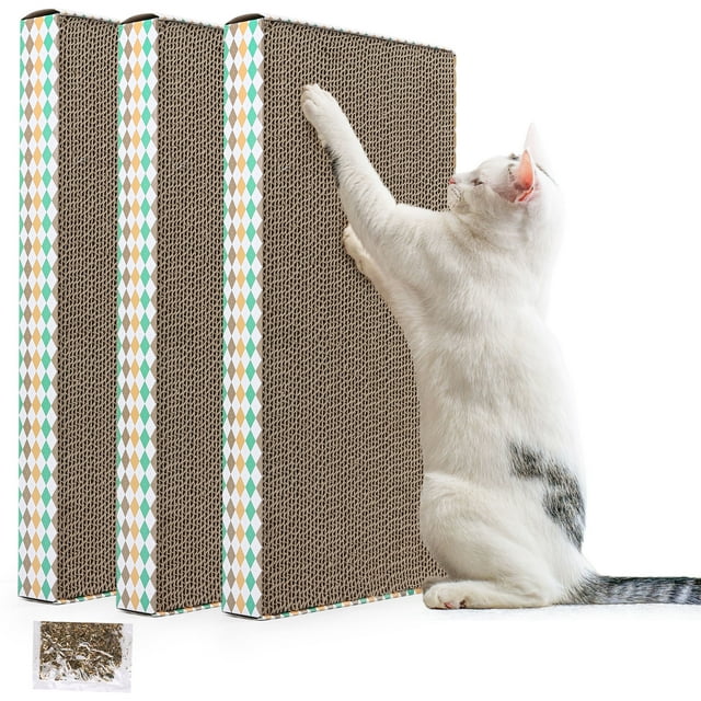 PrimePets Indoor Kitten Scratcher, XL Wide Cardboard with Catnip, 3 Pack Reversible Scratch Pad ...