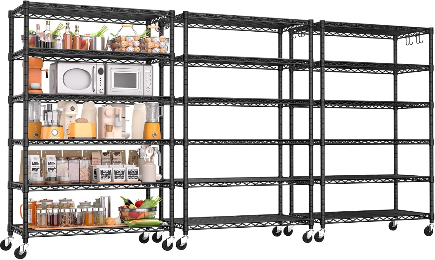 PrimeZone 3 Pack 6 Tier Wire Shelving with Wheels,Metal Shelf Heavy ...