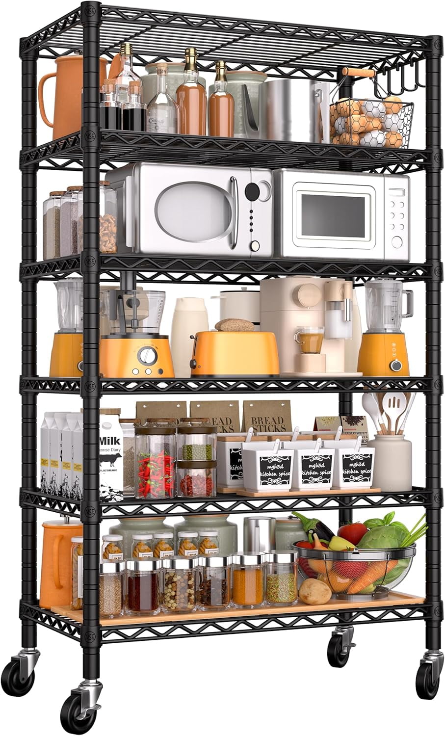 PrimeZone 6 Tier Slim Wire Shelving with Wheels 21" W x 12" D x 75" H ...