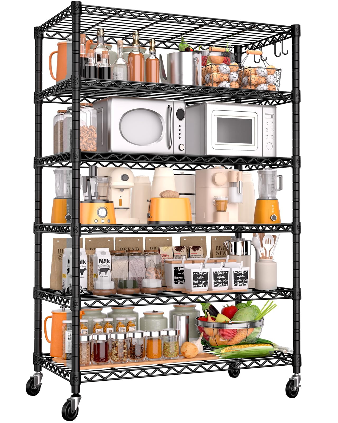 PrimeZone 6 Tier Wire Shelving with Wheels,Metal Shelf Heavy Duty ...